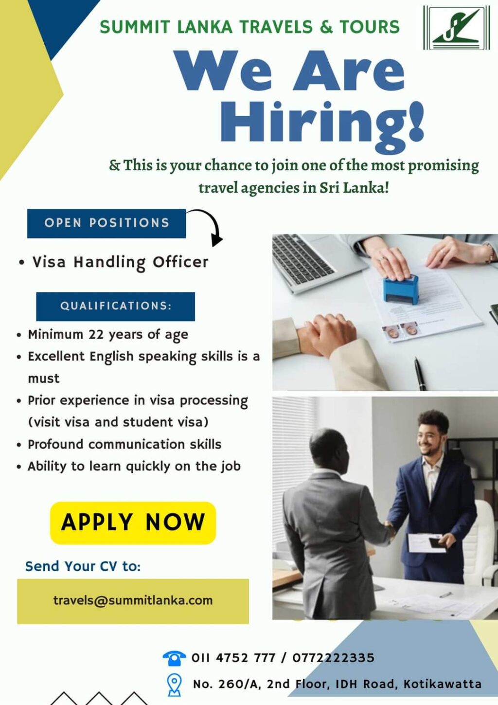 Visa handling officer - Jobseeker.lk
