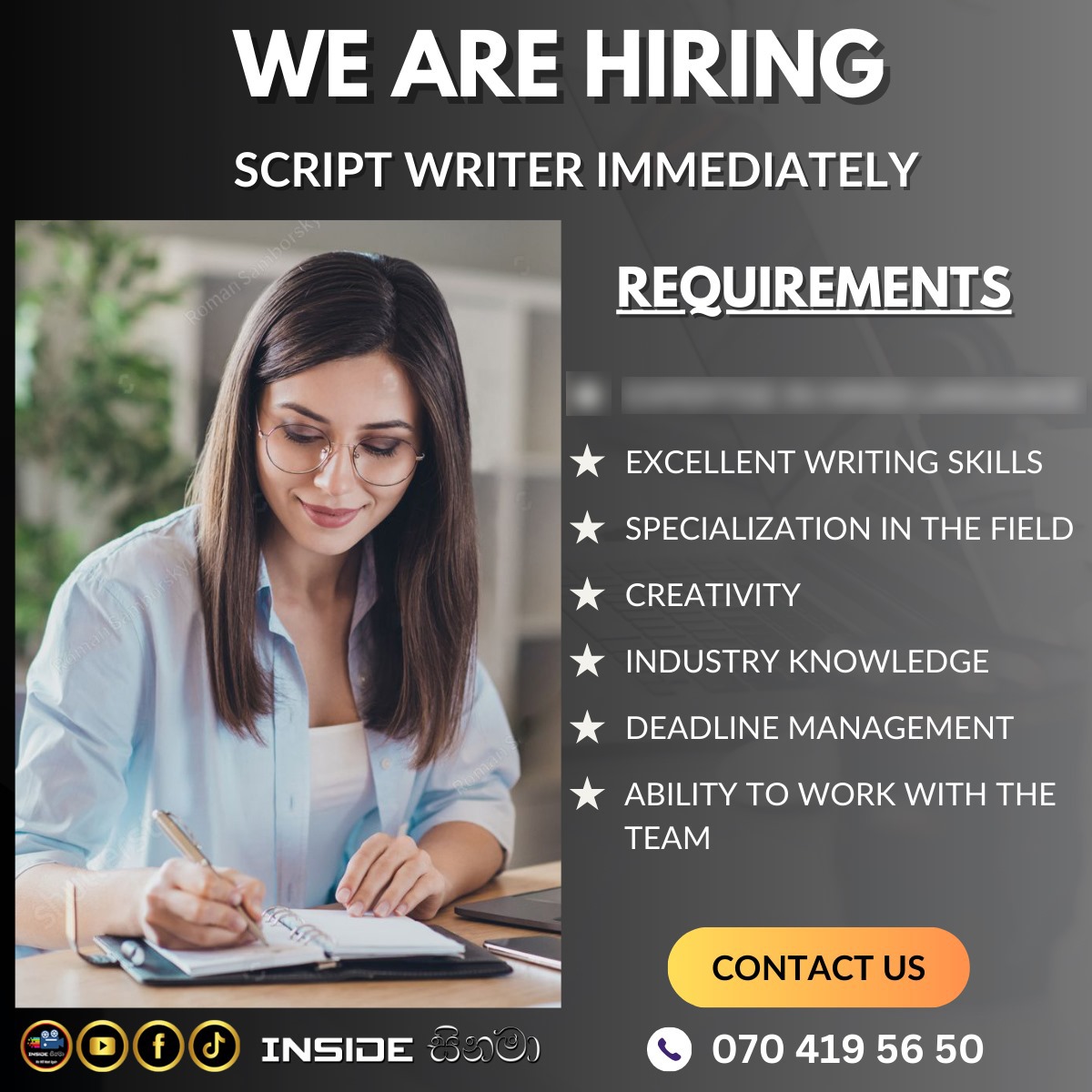 Script Writer - Jobseeker.lk