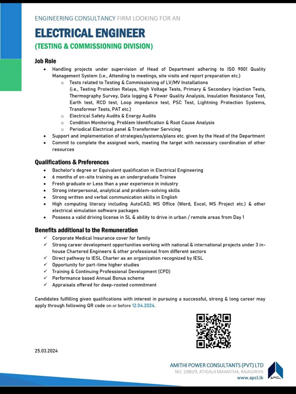 Electrical Engineer - Testing and Commissioning Division - Jobseeker.lk