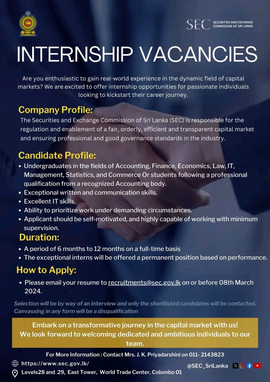 Internship Vacancies - Jobseeker.lk