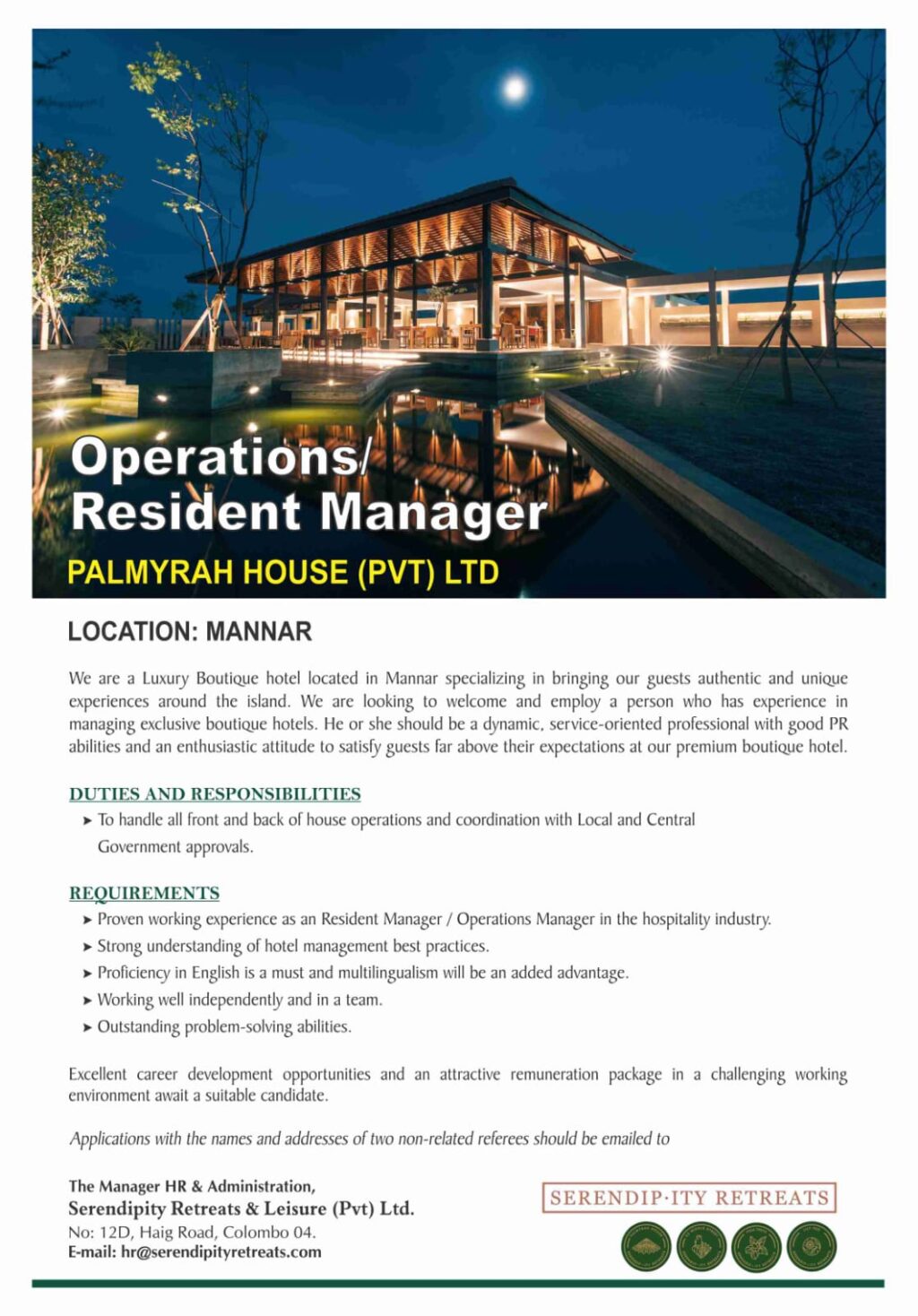 Operations Resident Manager - Jobseeker.lk