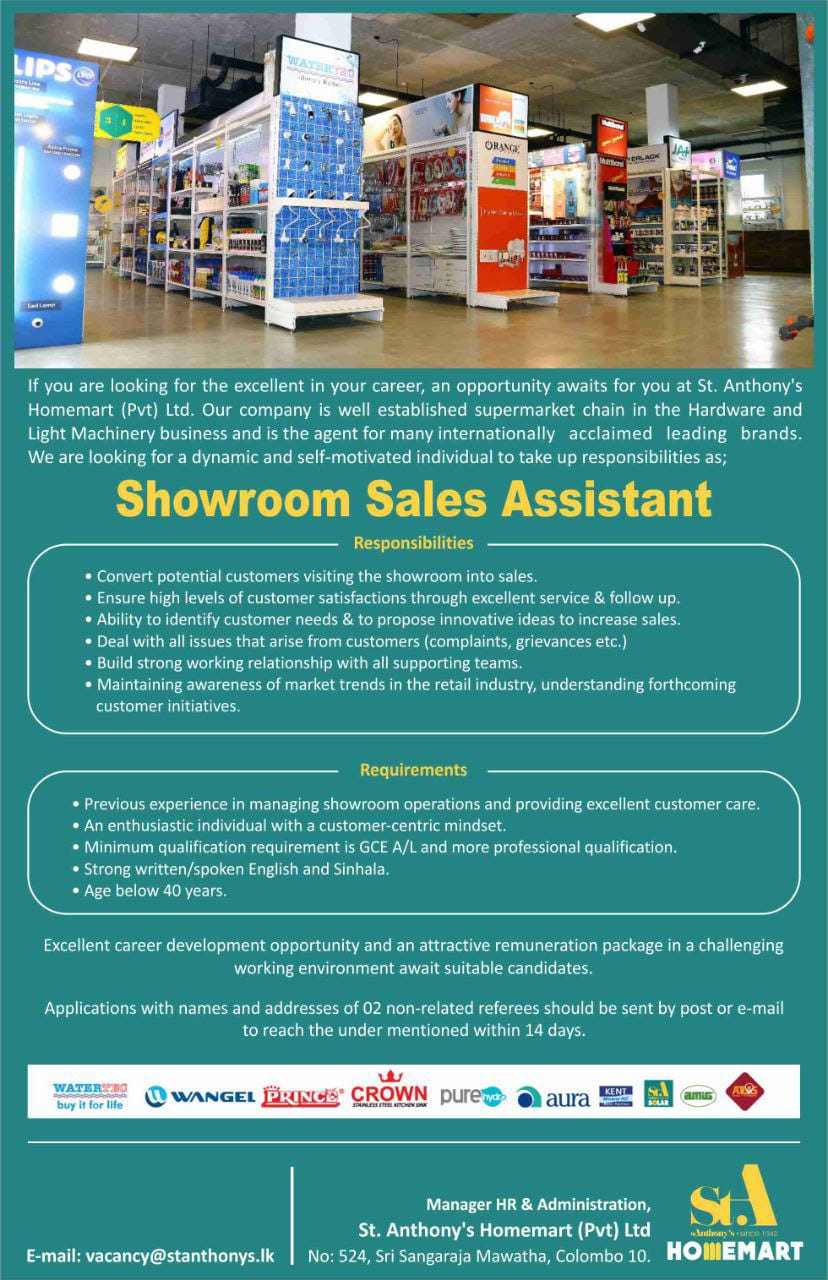 Showroom Sales Assistant - Jobseeker.lk