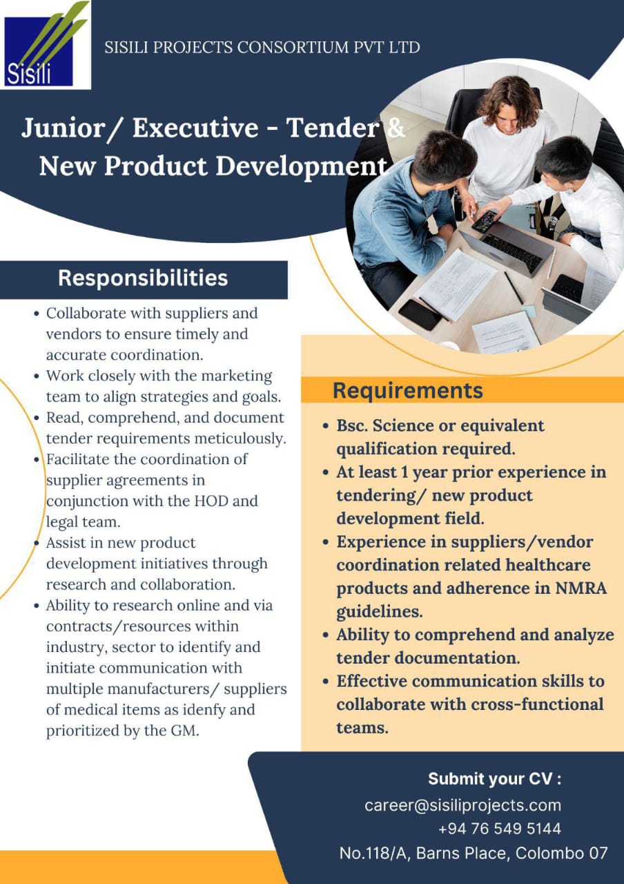 Tender & New procurement - Junior/ Executive - Jobseeker.lk