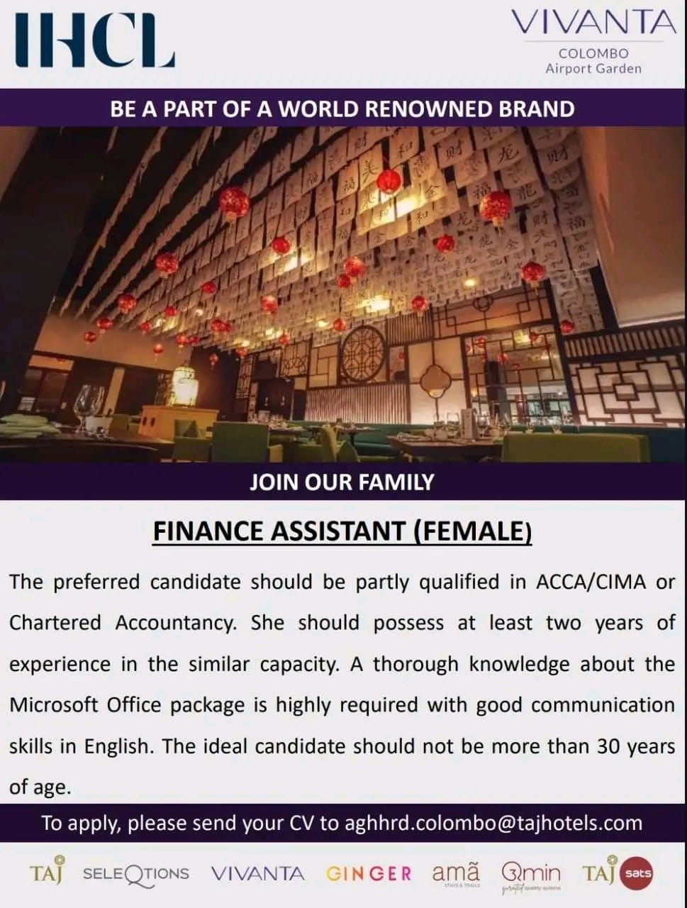 Finance Assistant ( Female) - Jobseeker.lk