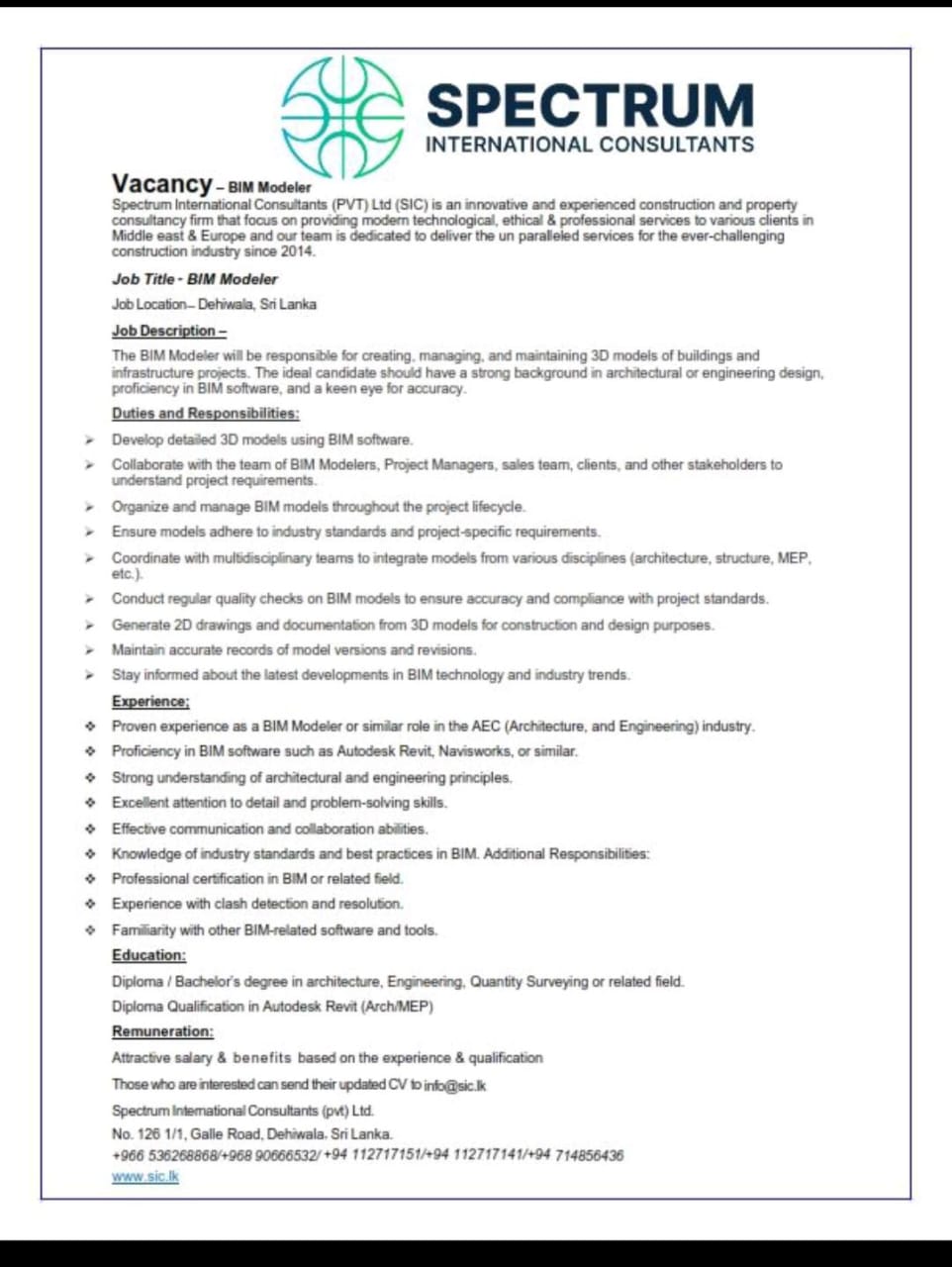 BIM Modeler - Jobseeker.lk