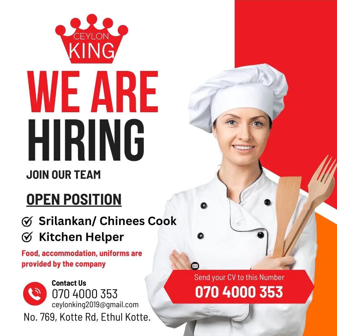 Sri Lankan/ Chinese cook /kitchen Helper - Jobseeker.lk