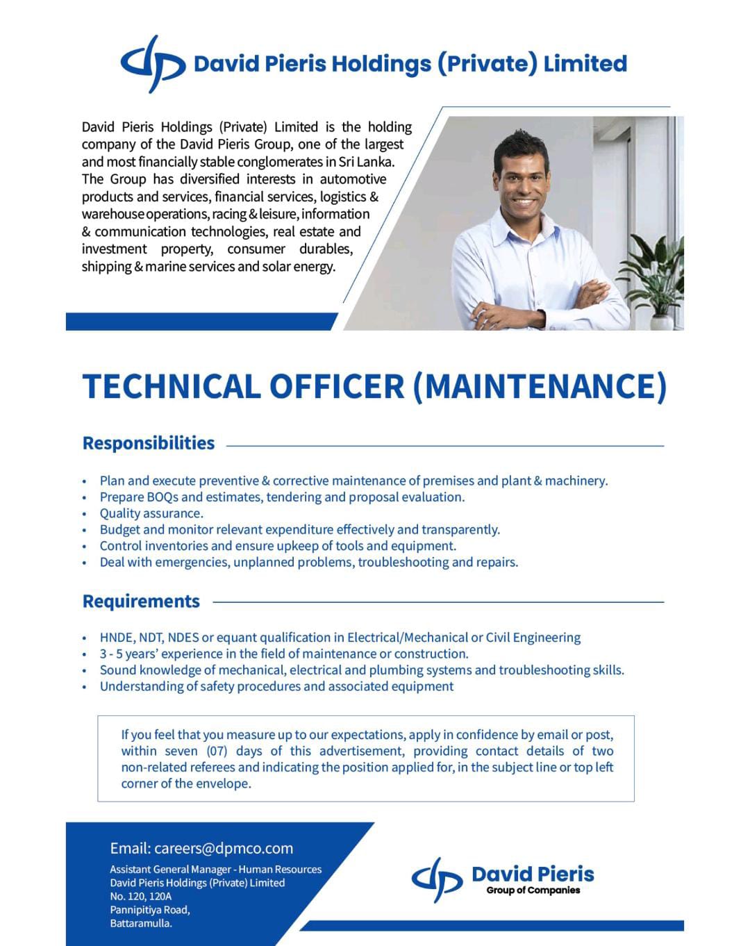 Technical Officer ( Maintenance) - Jobseeker.lk