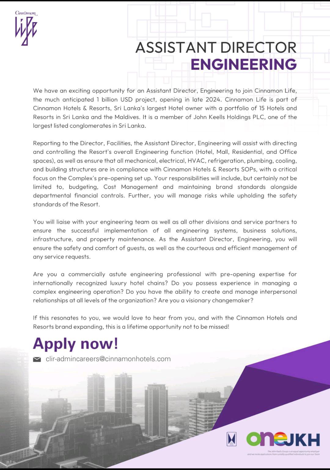 Assistant Director - Engineering - Jobseeker.lk