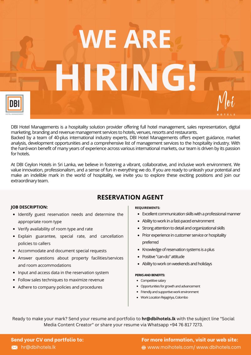 Reservation Agent - Jobseeker.lk