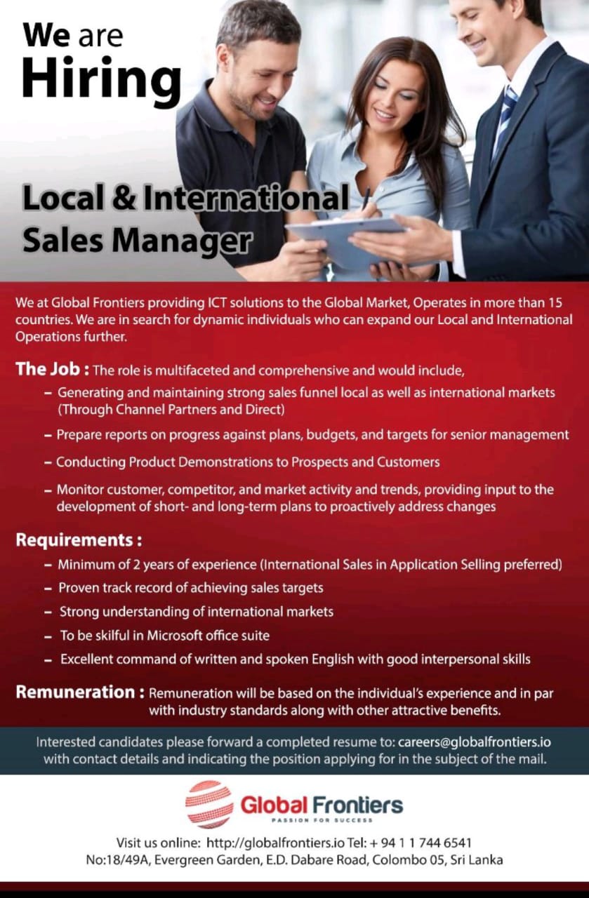 Local and International Sales Manager - Jobseeker.lk