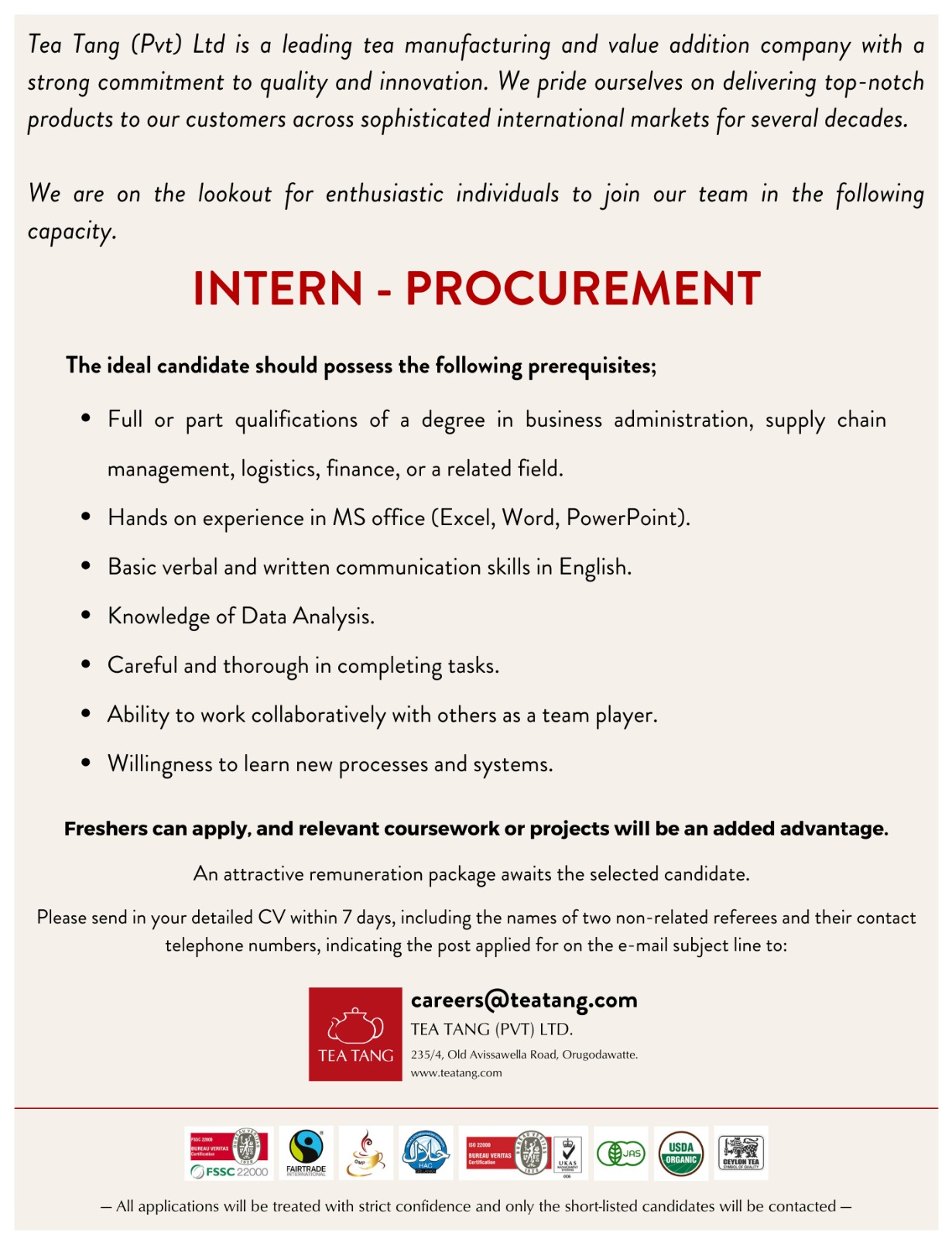 Procurement Internship - Jobseeker.lk