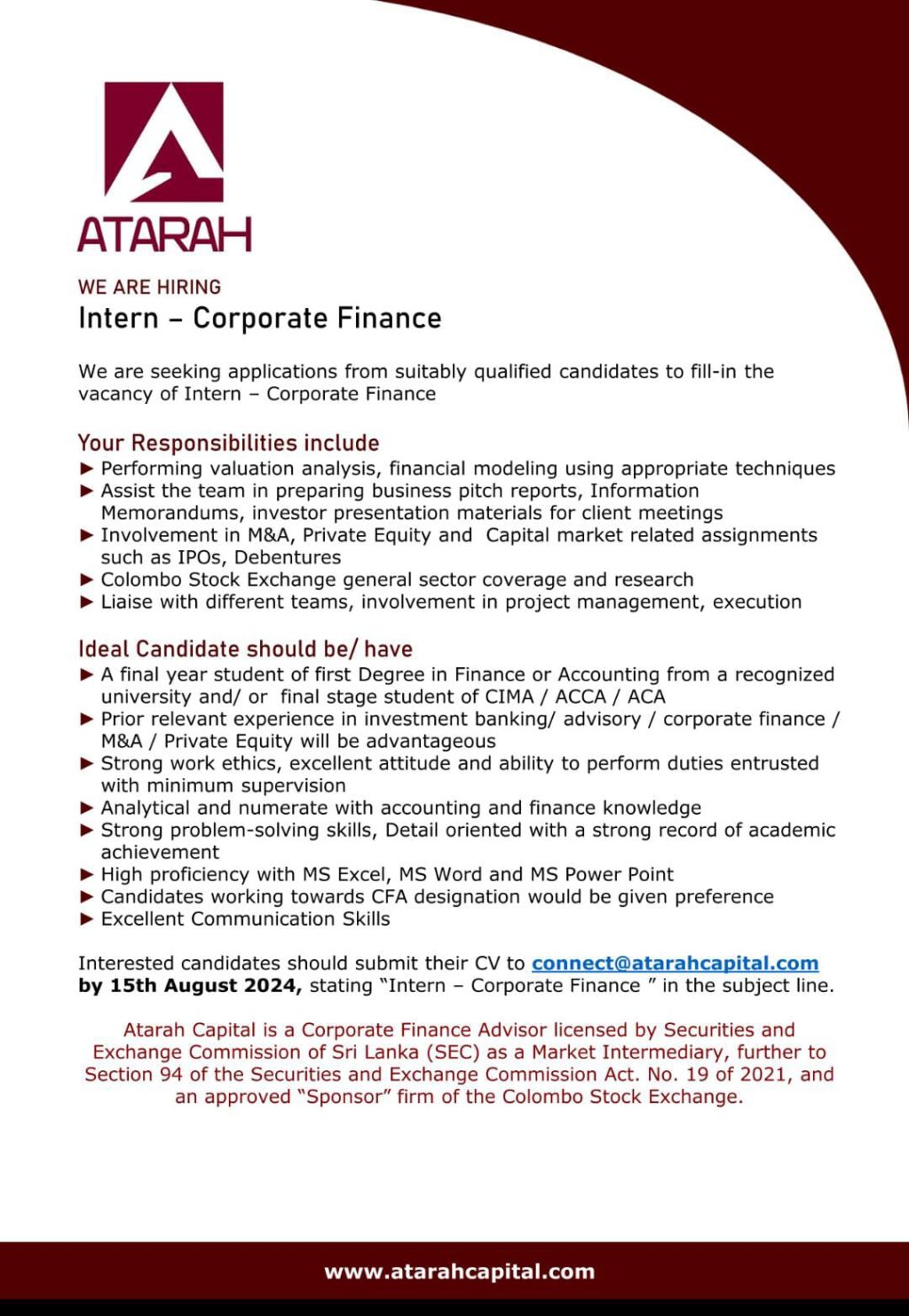 Corporate Finance Internship - Jobseeker.lk