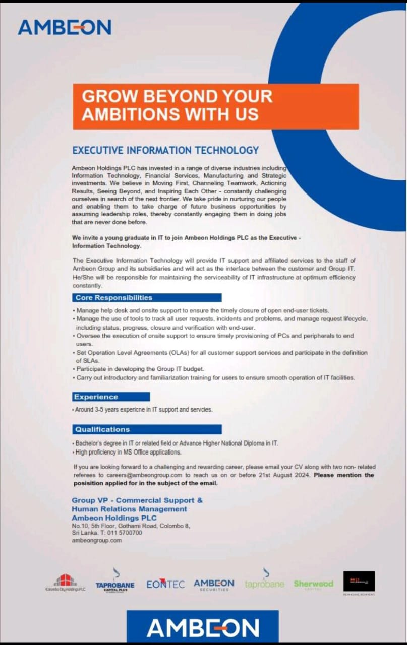 Information Technology Executive - Jobseeker.lk