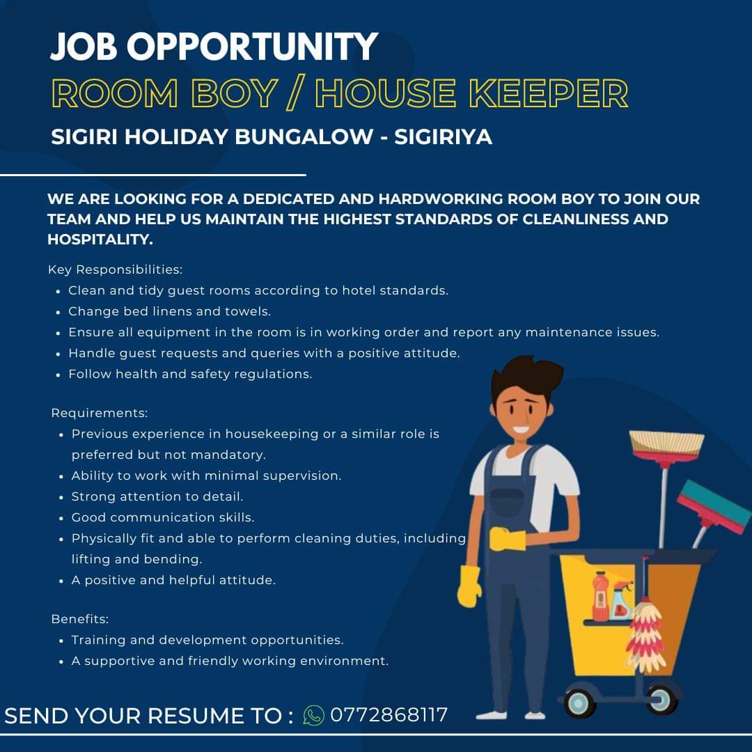 Room Boy / Housekeeper - Jobseeker.lk