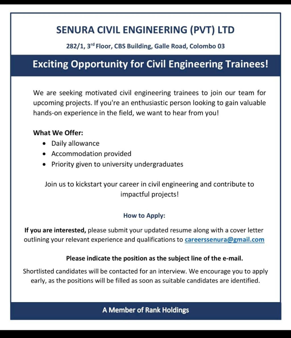 Civil Engineering Trainee - Jobseeker.lk