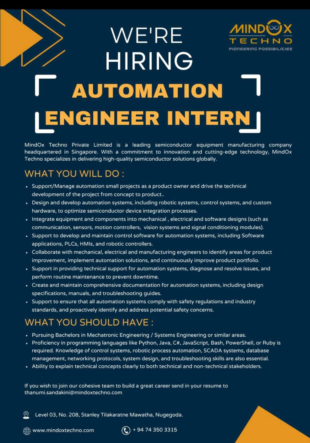 Automation Engineer Internship - Jobseeker.lk