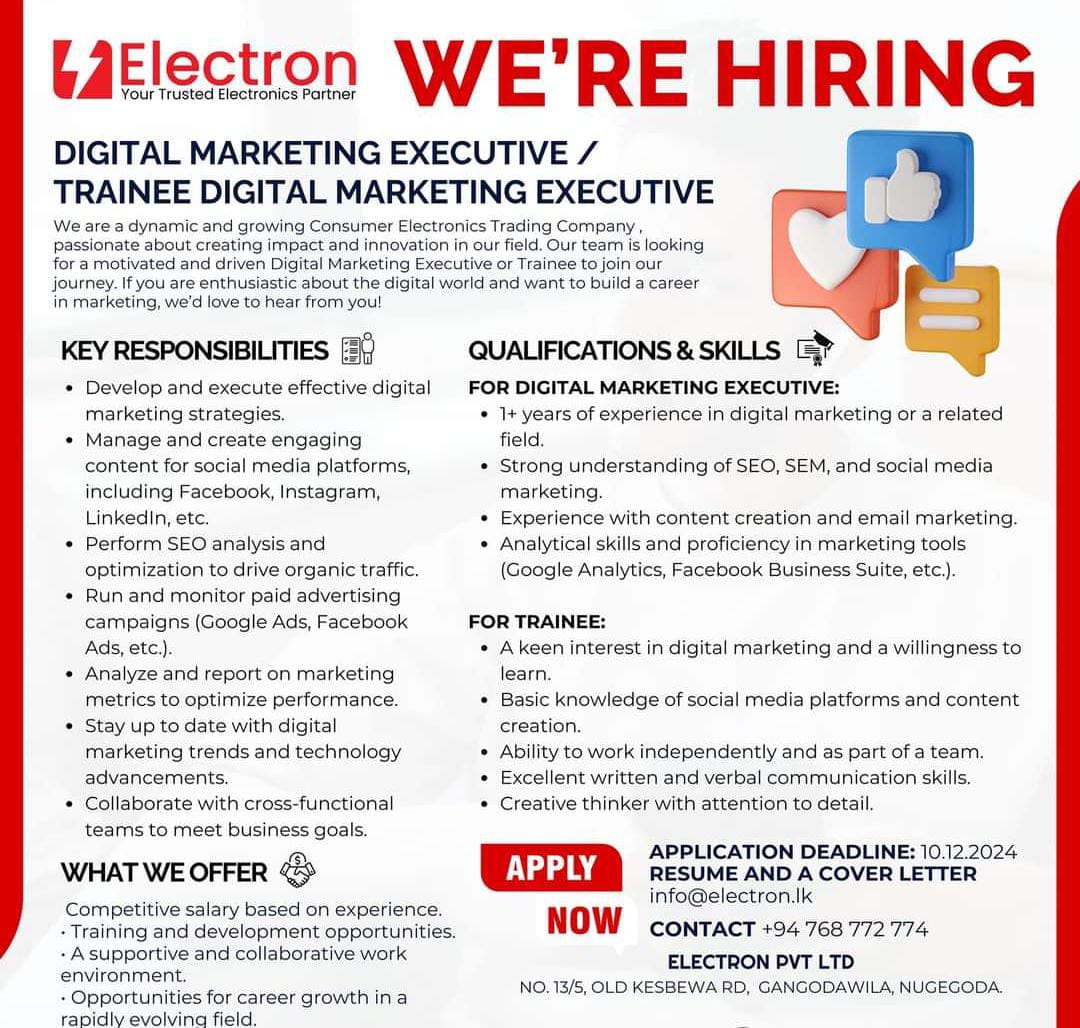 Digital Marketing Executive/ Trainee Digital Marketing Executive ...