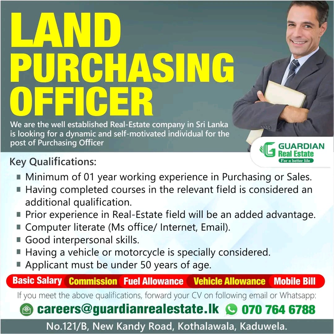 Driver | Accounts Assistant| Land Purchasing officer - Jobseeker.lk