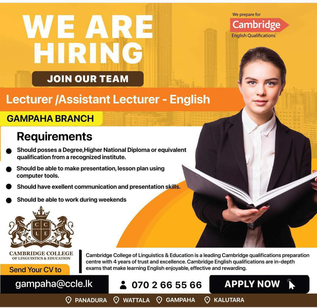 Lecturer / Assistant Lecturer - English - Jobseeker.lk