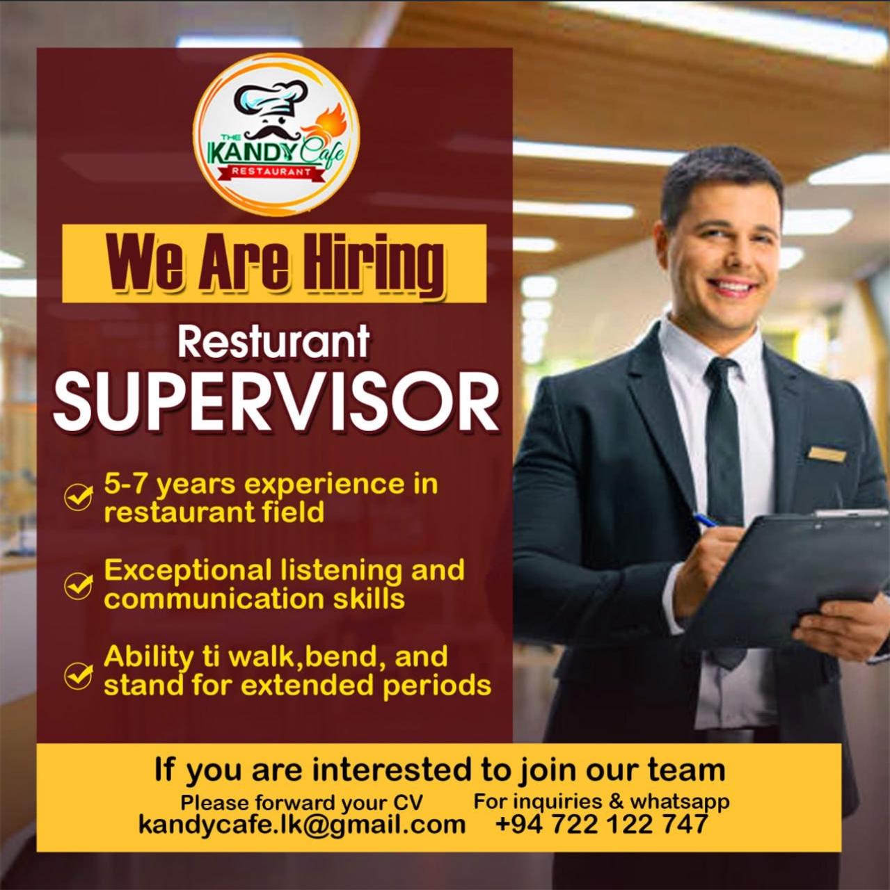 Restaurant Supervisor - Jobseeker.lk