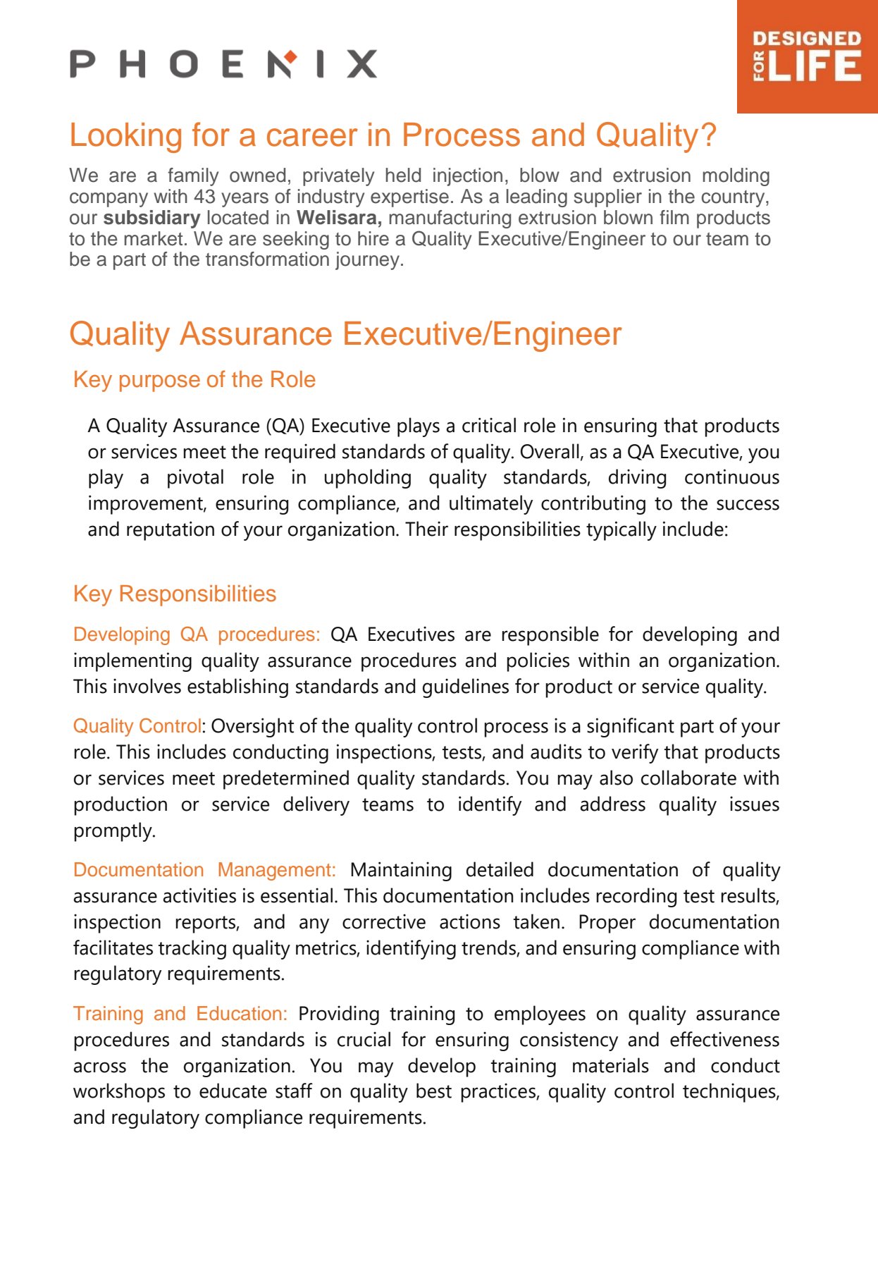 Quality Assurance Executive/ Engineer - Jobseeker.lk