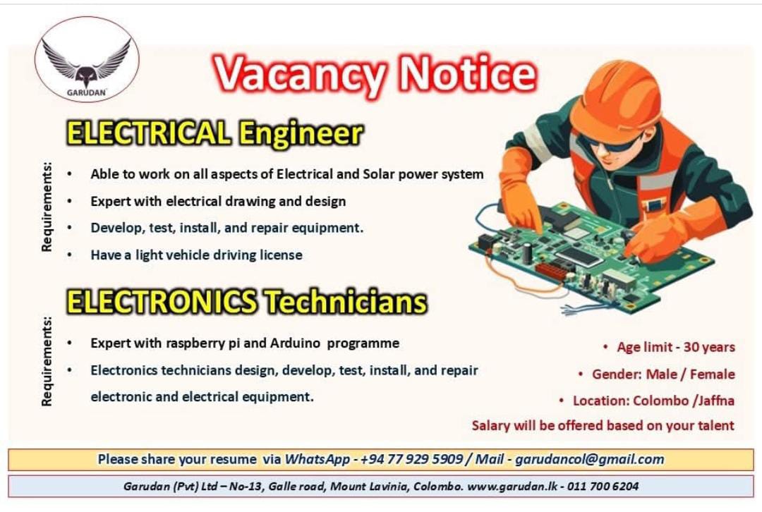 Electrical Engineer / Electronic Technician - Jobseeker.lk