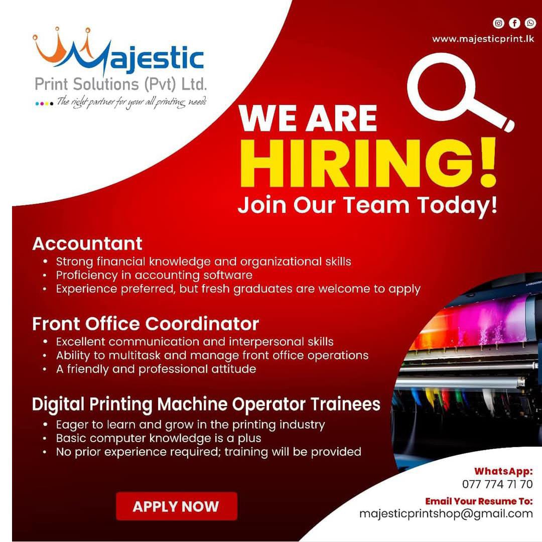 Accountant / Front Office Coordinator /Digital Printing Machine ...