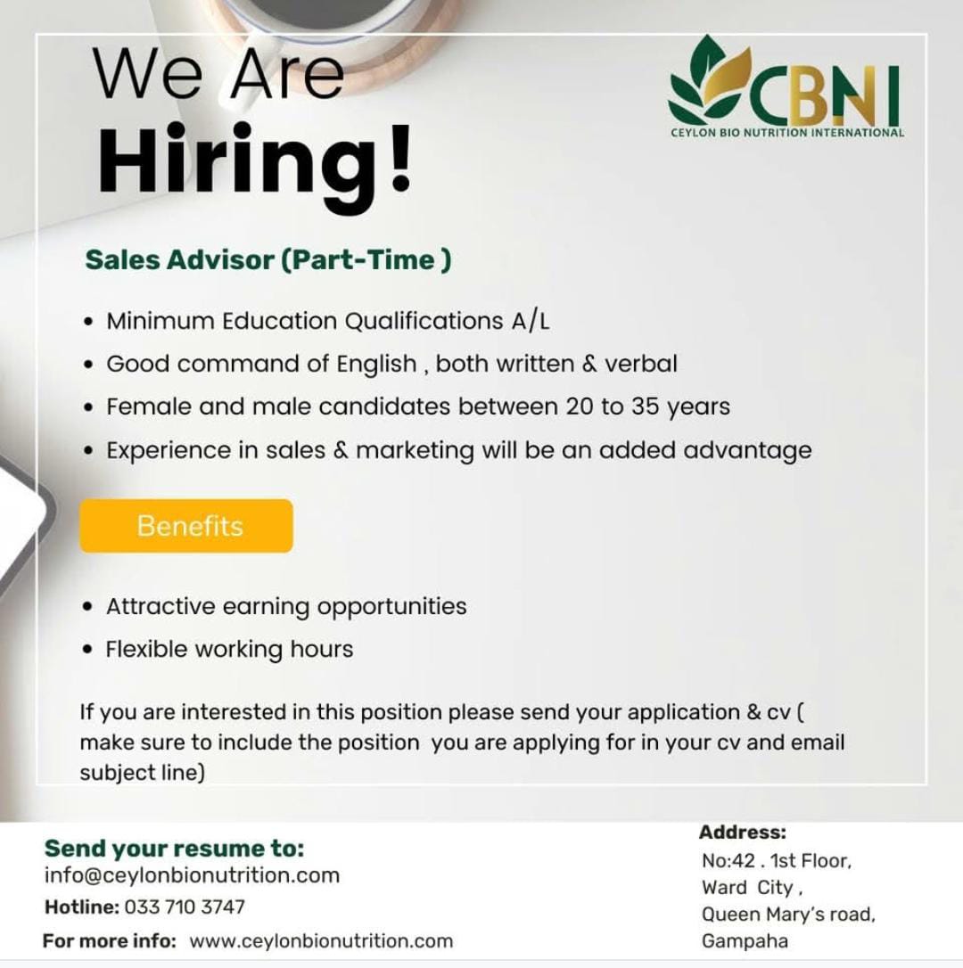 Sales Advisor Part Time - Jobseeker.lk