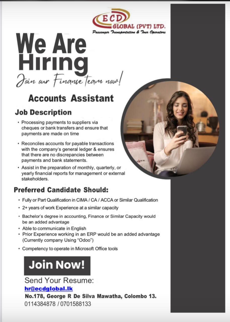 Accounts Assistant / Assistant Accountant - Jobseeker.lk