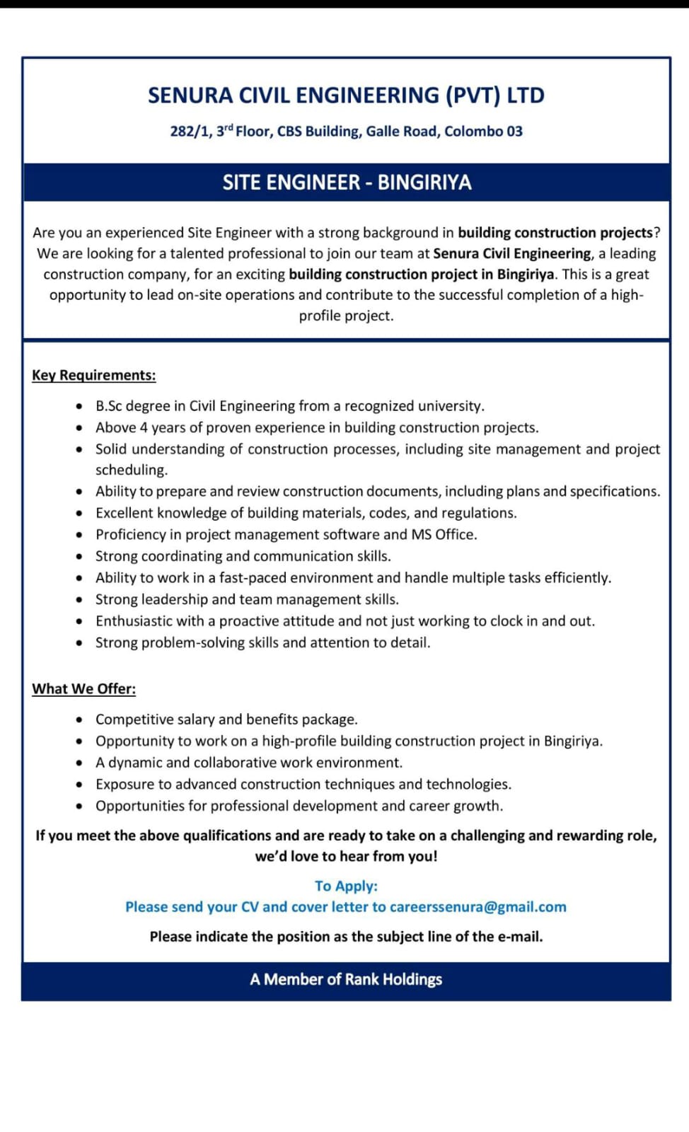 Site Engineer Civil - Jobseeker.lk
