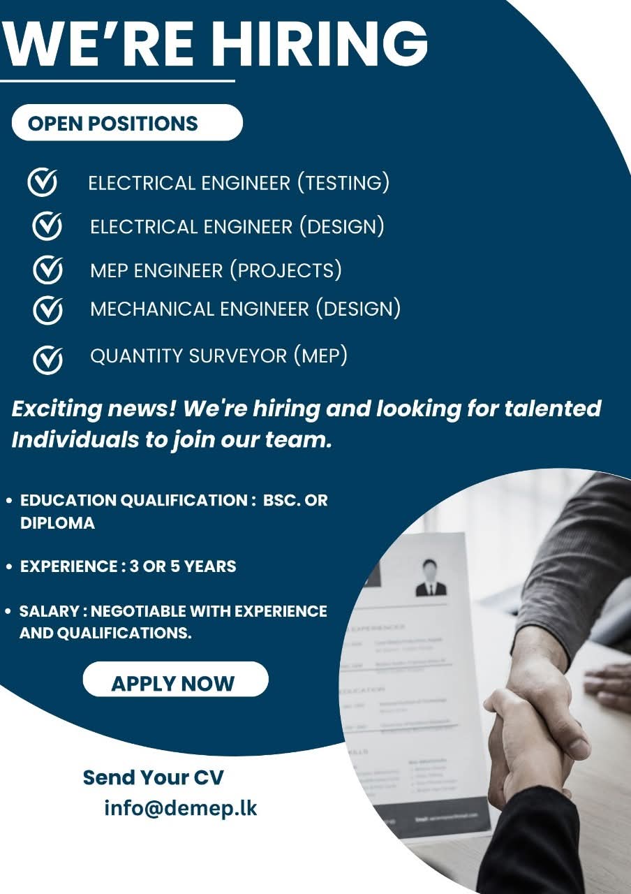Electrical Engineer/ Mechanical Engineer/ Quantity Surveyor/ MEP Engineer - Jobseeker.lk