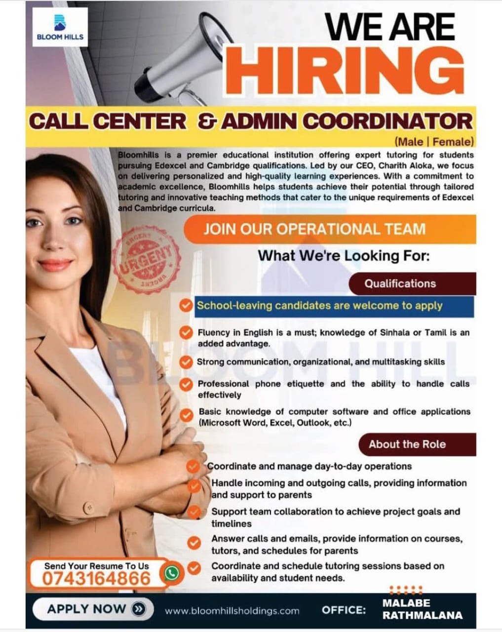 Call Center and Admin Coordinator - Jobseeker.lk