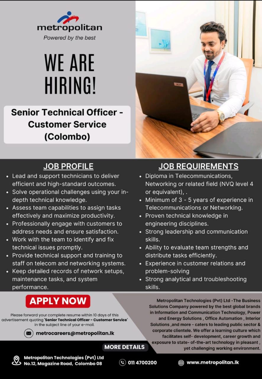Senior Technical Officer - Jobseeker.lk