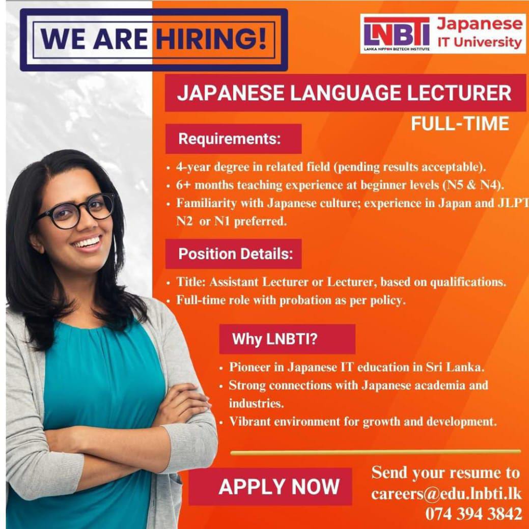 Japanese Language Lecturer / Assistant Lecturer - Jobseeker.lk