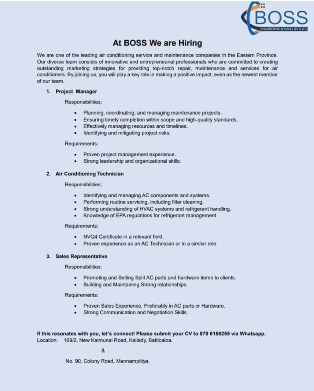 Project Manager /Air Condition Technician/ Sales Representative ...