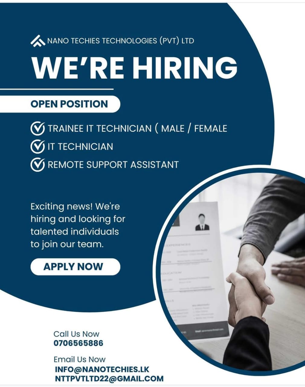 IT Technician/ Trainee / Remote Support Assistant - Jobseeker.lk