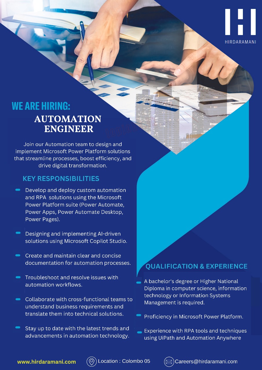 Automation Engineer - Jobseeker.lk