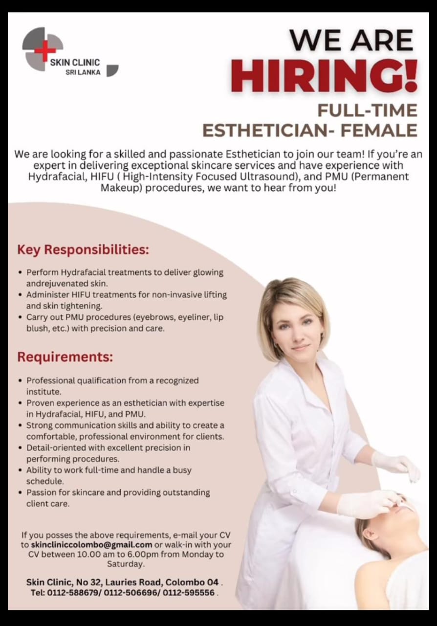Esthetician / Customer Care Executive - Jobseeker.lk