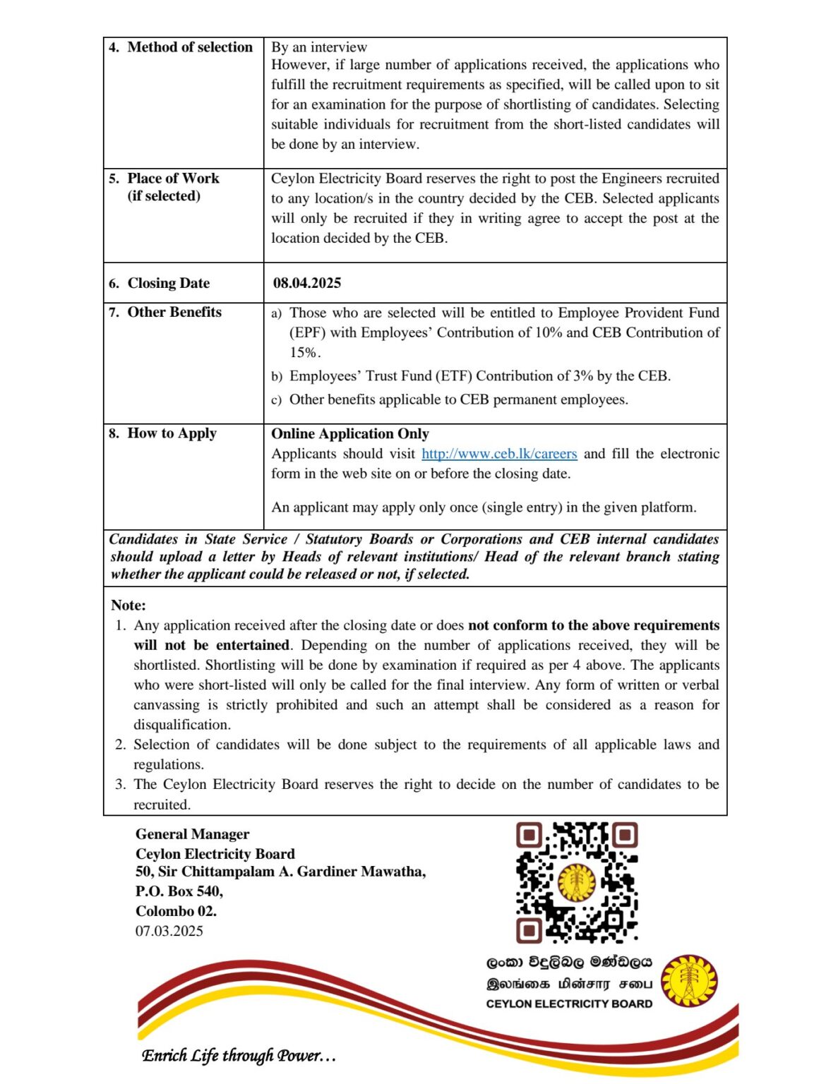 Electrical Engineer/ Mechanical Engineer/ Civil Engineer - Jobseeker.lk