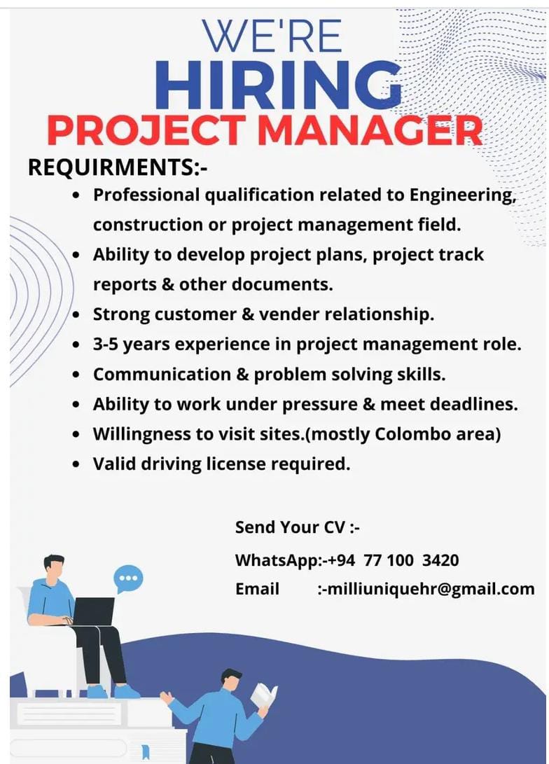 Project Manager Engineering and Construction - Jobseeker.lk