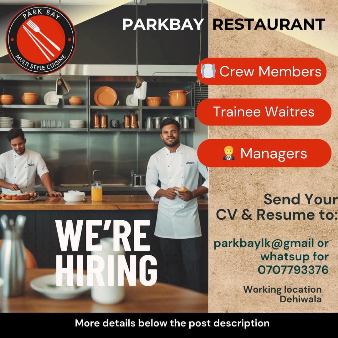 Manager / Crew Member / Trainee Waitress - Jobseeker.lk