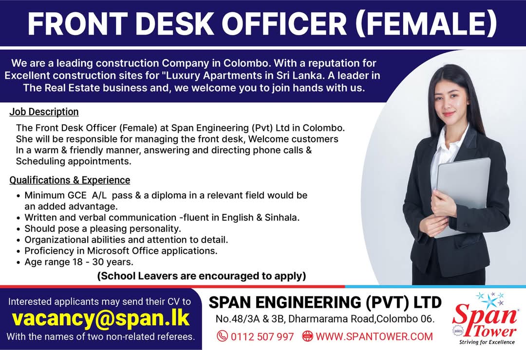 Front Desk Officer - Jobseeker.lk