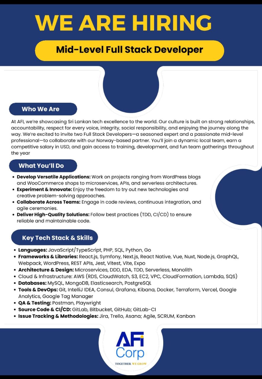 Mid Level Full Stack Developer - Jobseeker.lk