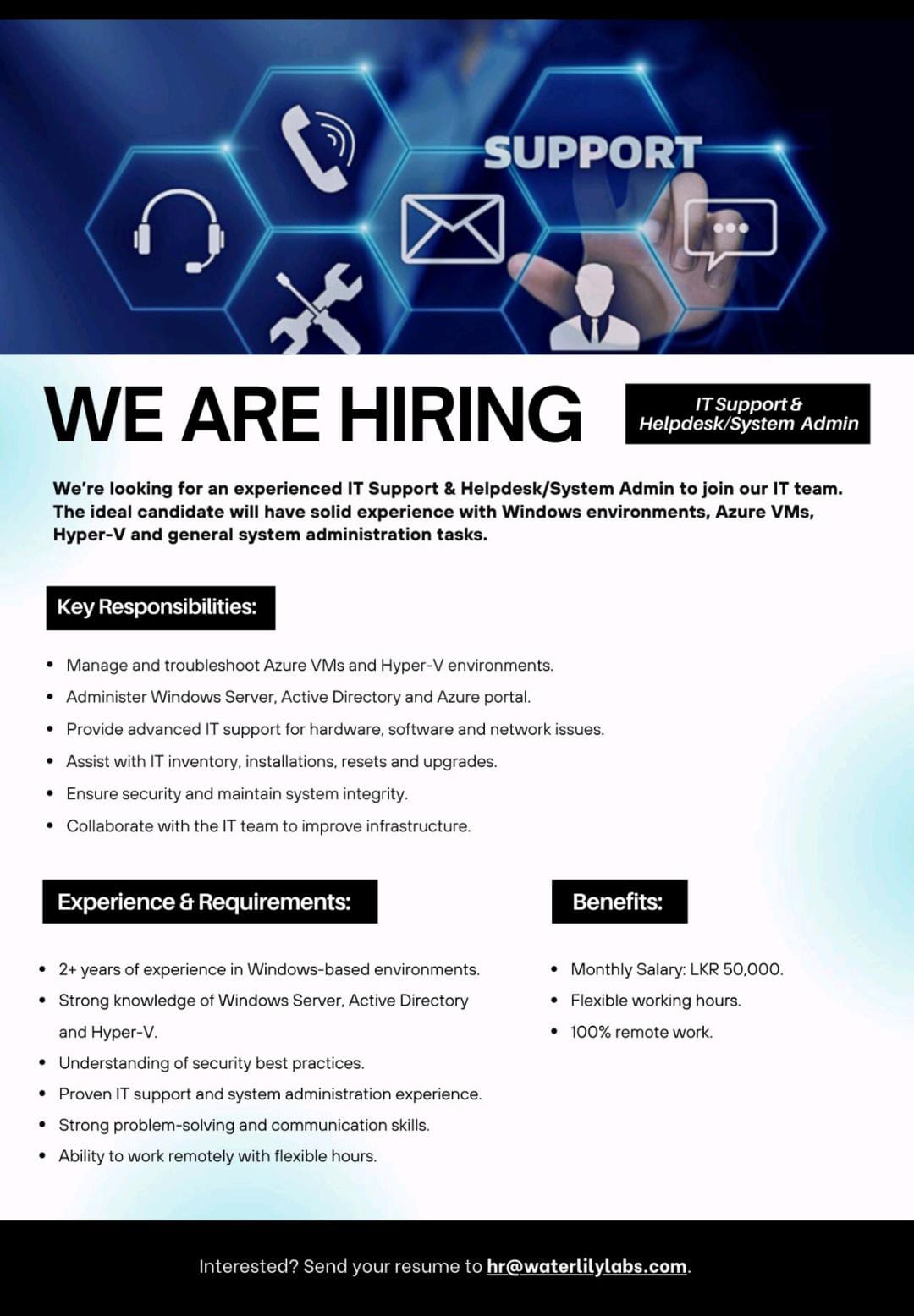 IT Support and Help desk/ System Admin Remote - Jobseeker.lk