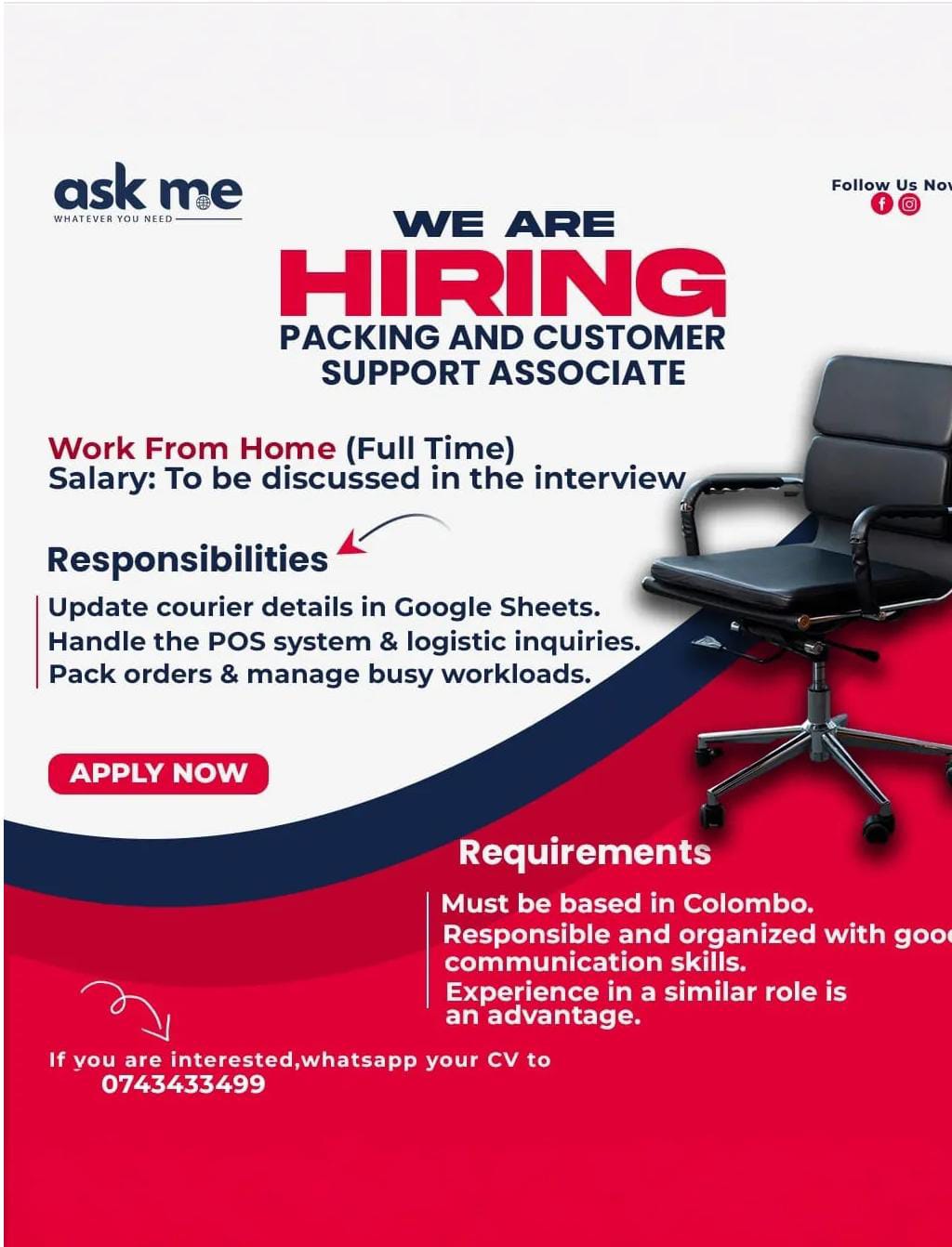 Packing And Customer Support Associate Remote - Jobseeker.lk