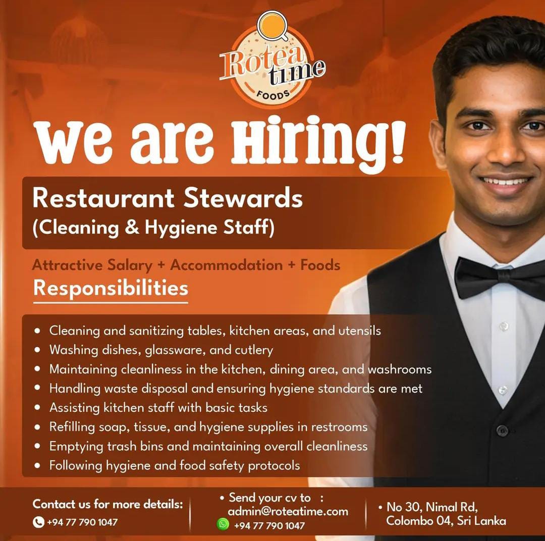 Restaurant Steward- Cleaning - Jobseeker.lk