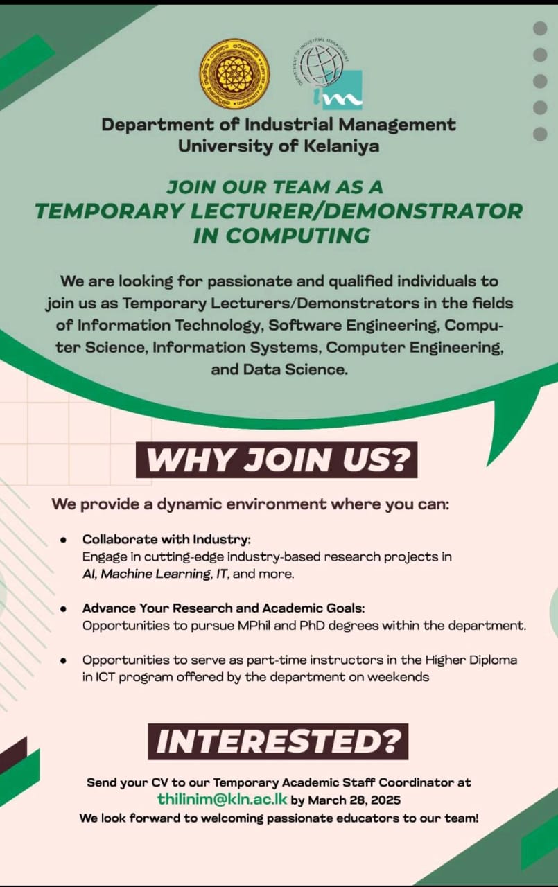 Lecturer - Software Engineering/ Information Technology/ Computer Science/ Data Science ...