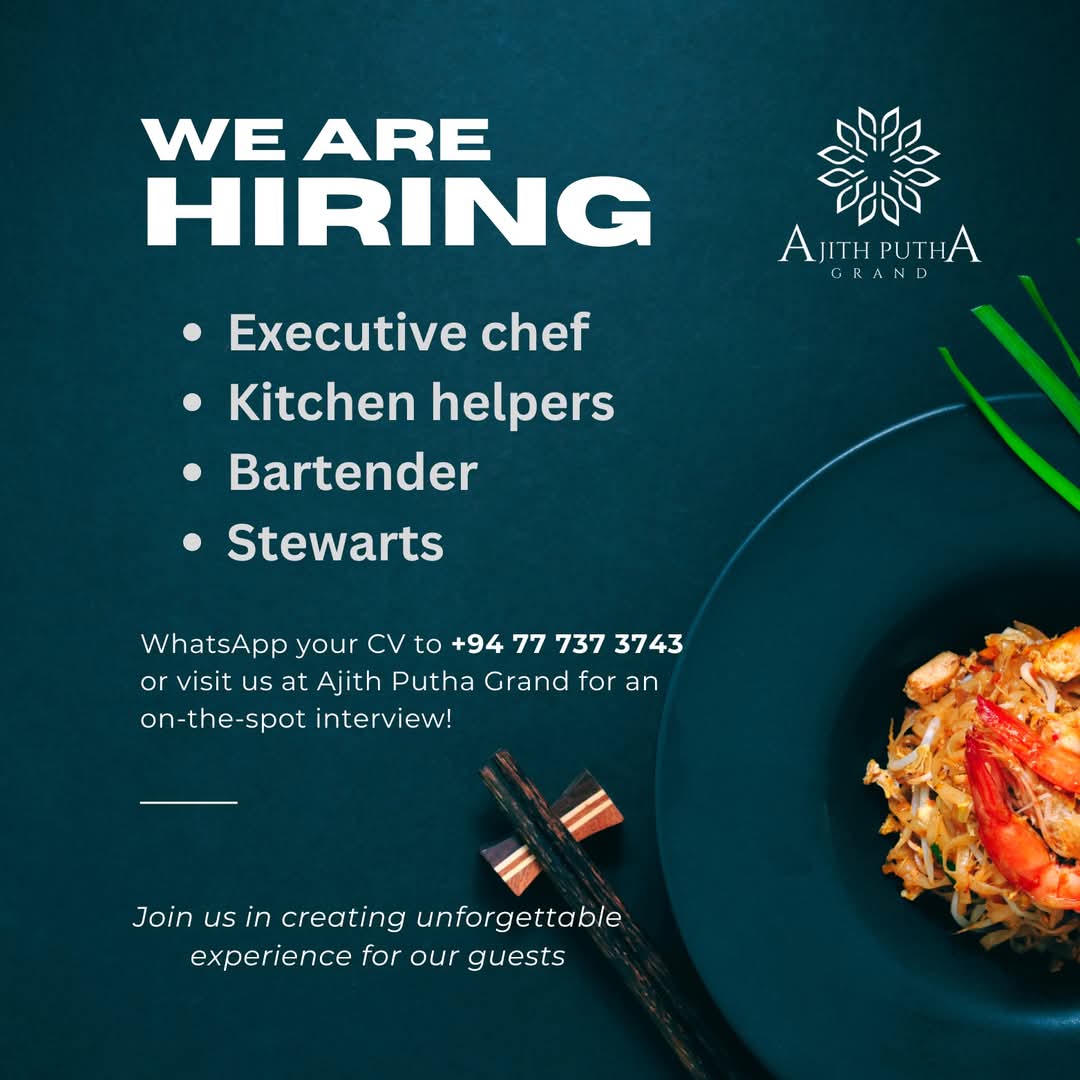 Executive Chef /Kitchen Helper/ Bartender/Steward - Jobseeker.lk