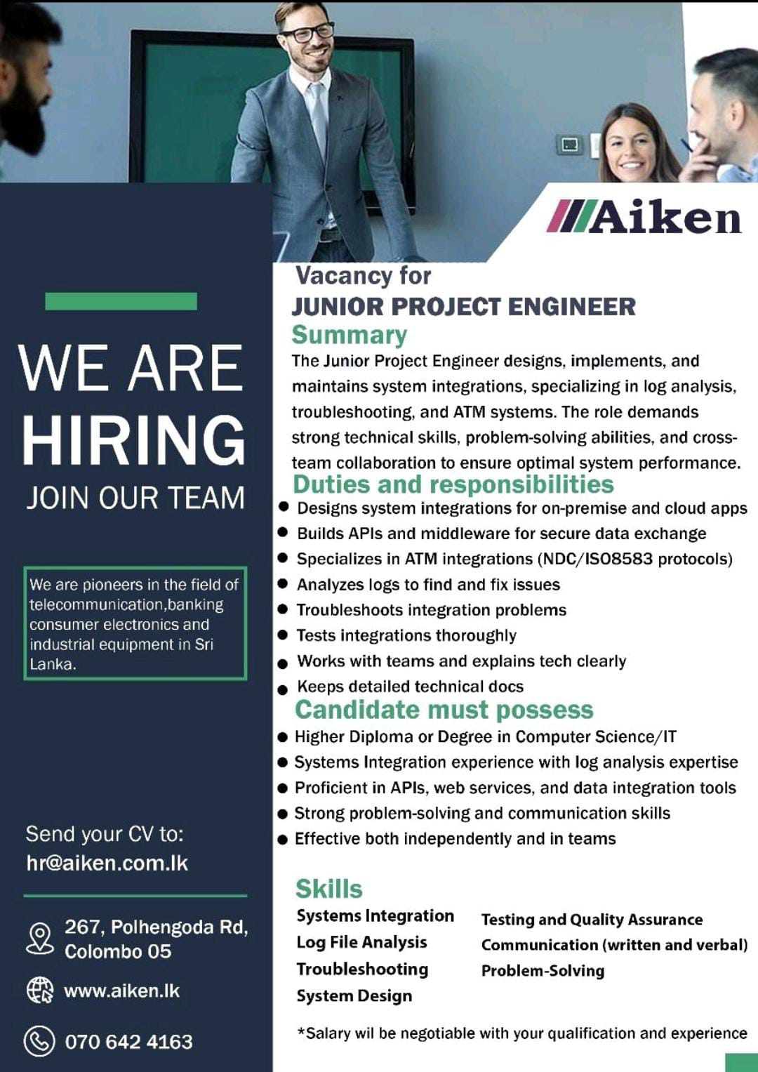 Junior Project Engineer IT/CS - Jobseeker.lk