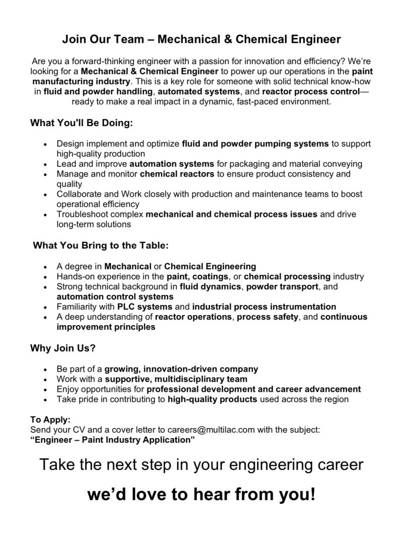Mechanical/ Chemical Engineer - Jobseeker.lk